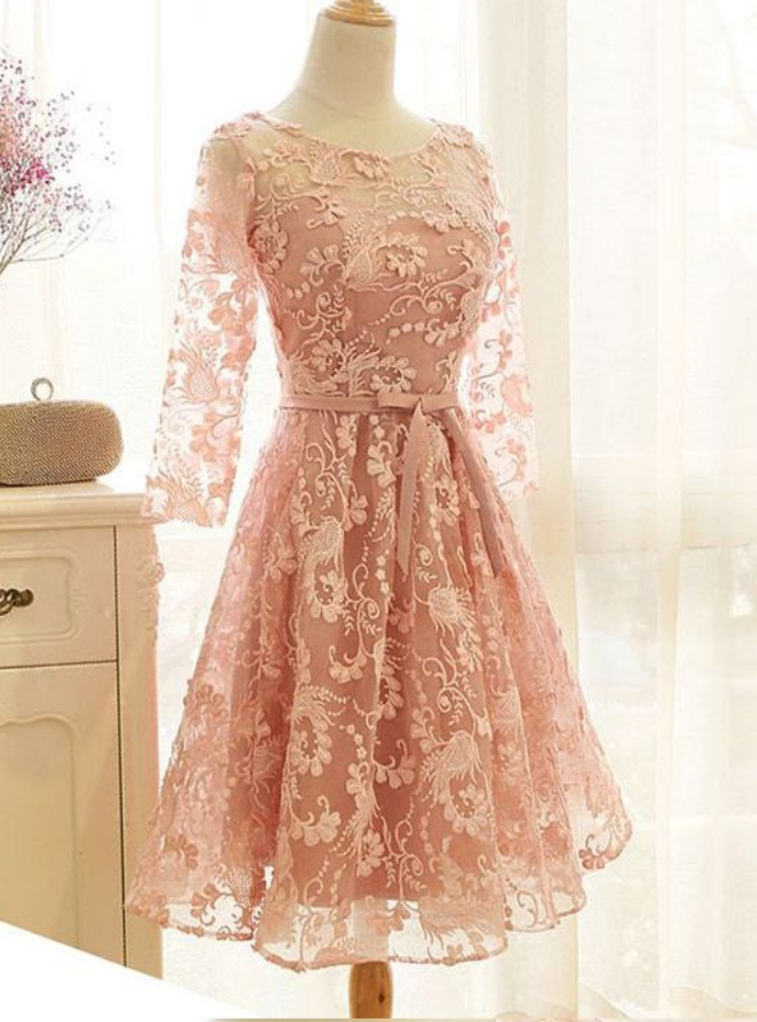 , Long Sleeve Dresses, Short, Coral Homecoming ,party Dresses ,with Bow ...