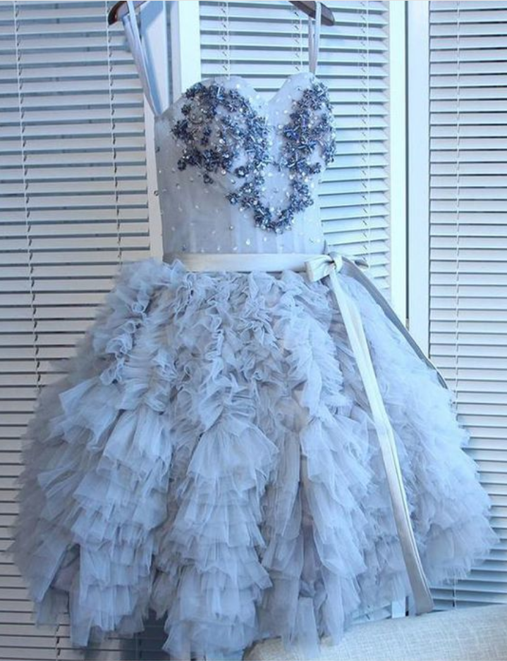 Lavender Sweetheart Beading Tulle Short Homecoming Dress With Ruffles ...