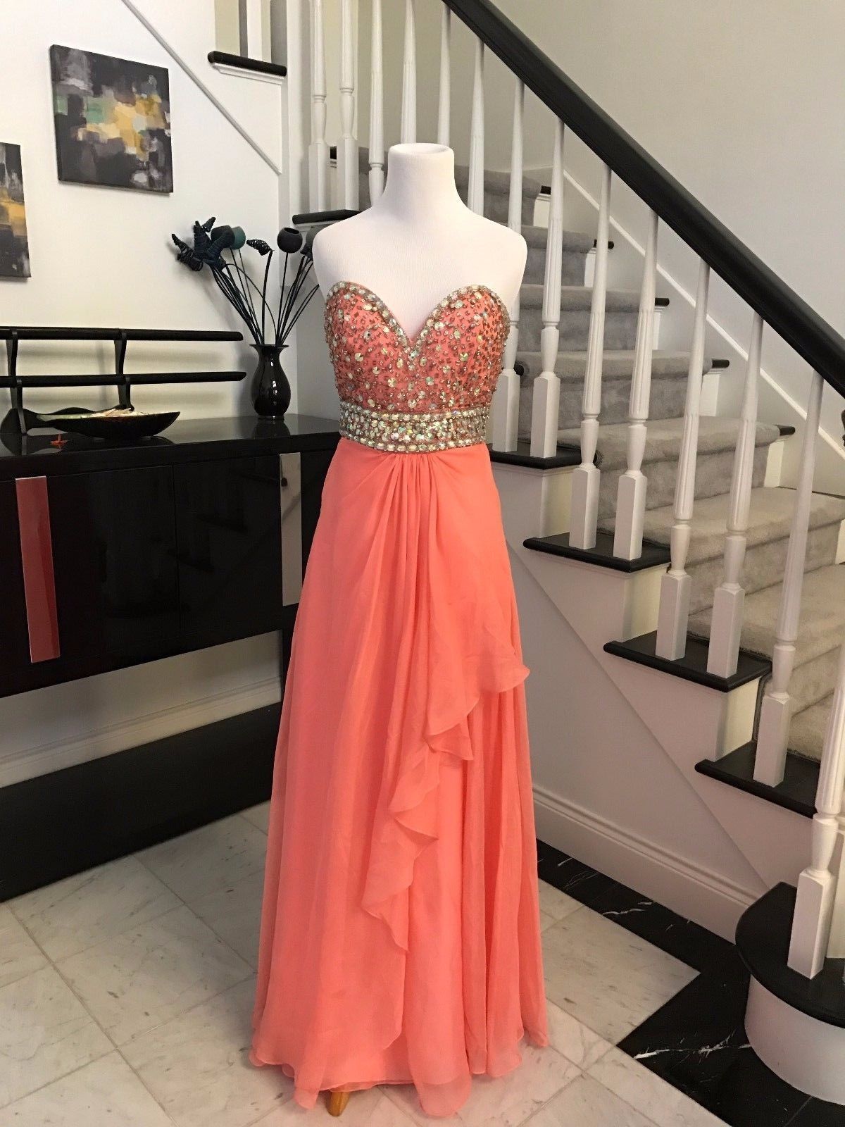 Sparkly Coral Prom Dresses Sweetheart Beaded Chiffon Prom Gowns 2017 ...