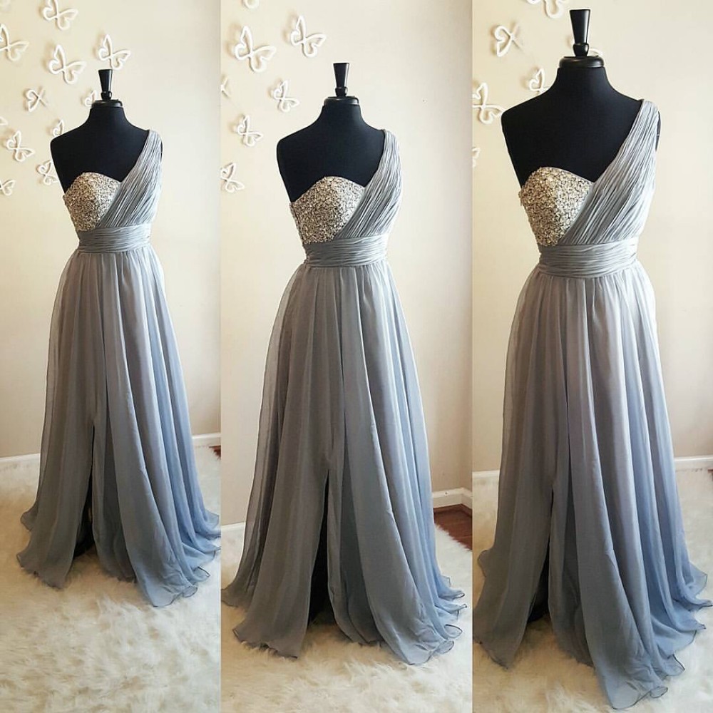 Sexy Grey Prom Dress Formal Dresses,one Shoulder Prom Dresses, A-line ...