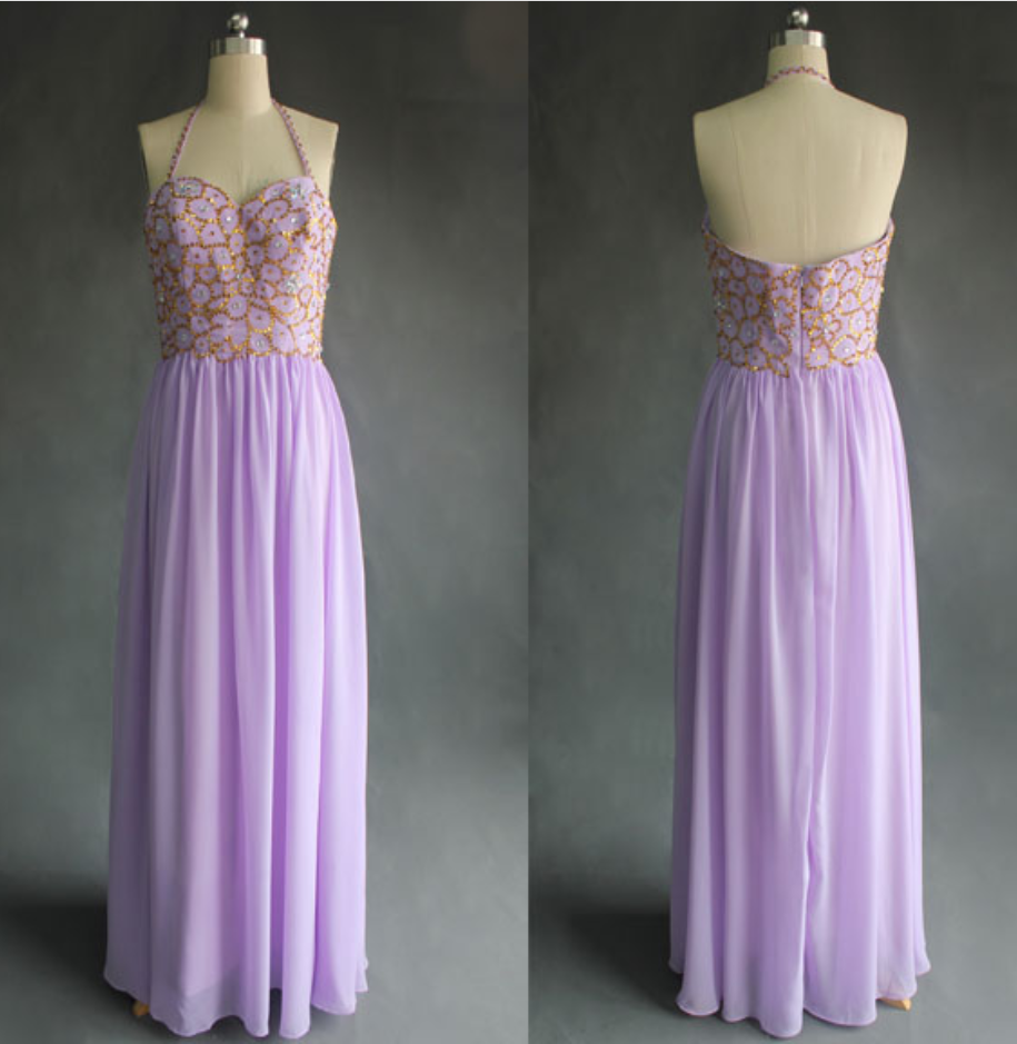Lavender Prom Dress, Halter Prom Dress, Beaded Prom Dresses, Long Prom ...