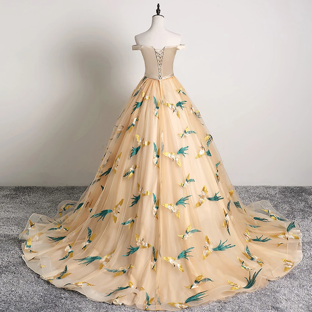 Unique Embroidery Off Shoulder Long Prom Dress With Sleeve Evening ...