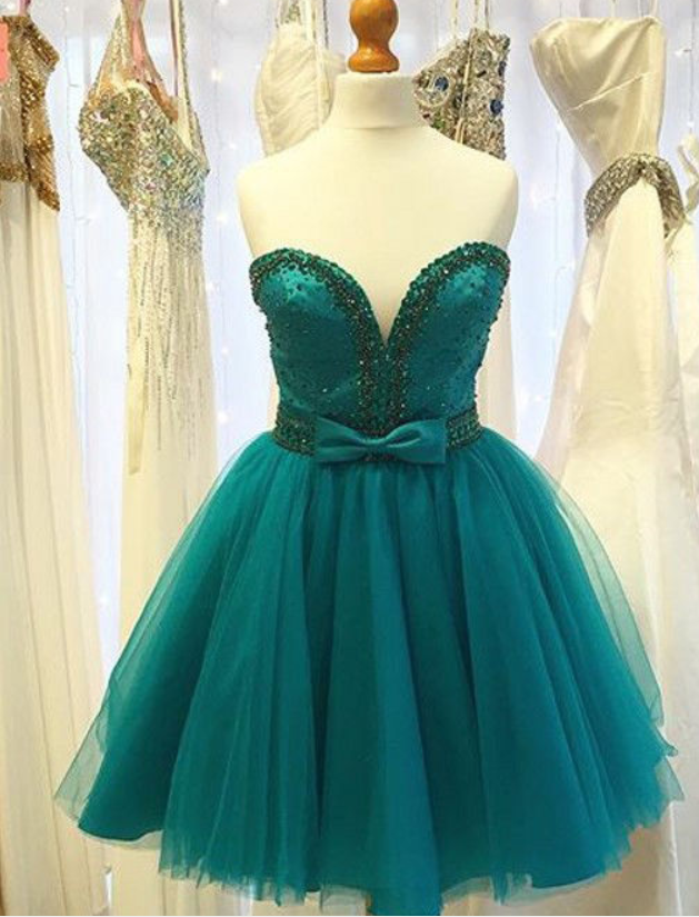 Mini Short Hunter Green Homecoming Dress Beads Rhinestones Tulle Prom ...