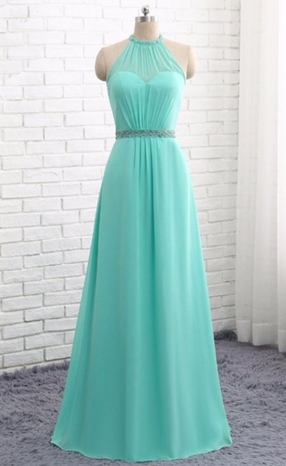 Turquoise Blue Prom Dresses Long 2025 Chiffon Halter Beaded Evening ...