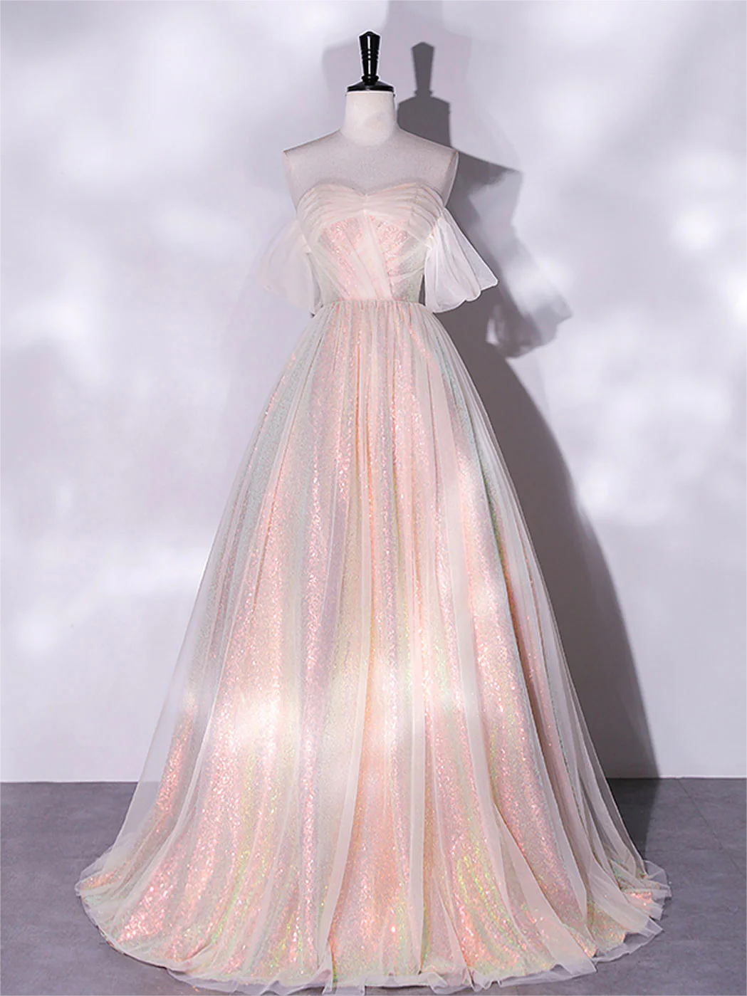 A-line Sweetheart Neck Tulle Pink Formal Dress, Off Shoulder Pink ...